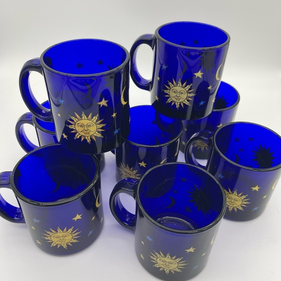 Libbey | Kitchen | Vintage Libbey Celestial Moon Stars Cobalt Blue Mugs ...